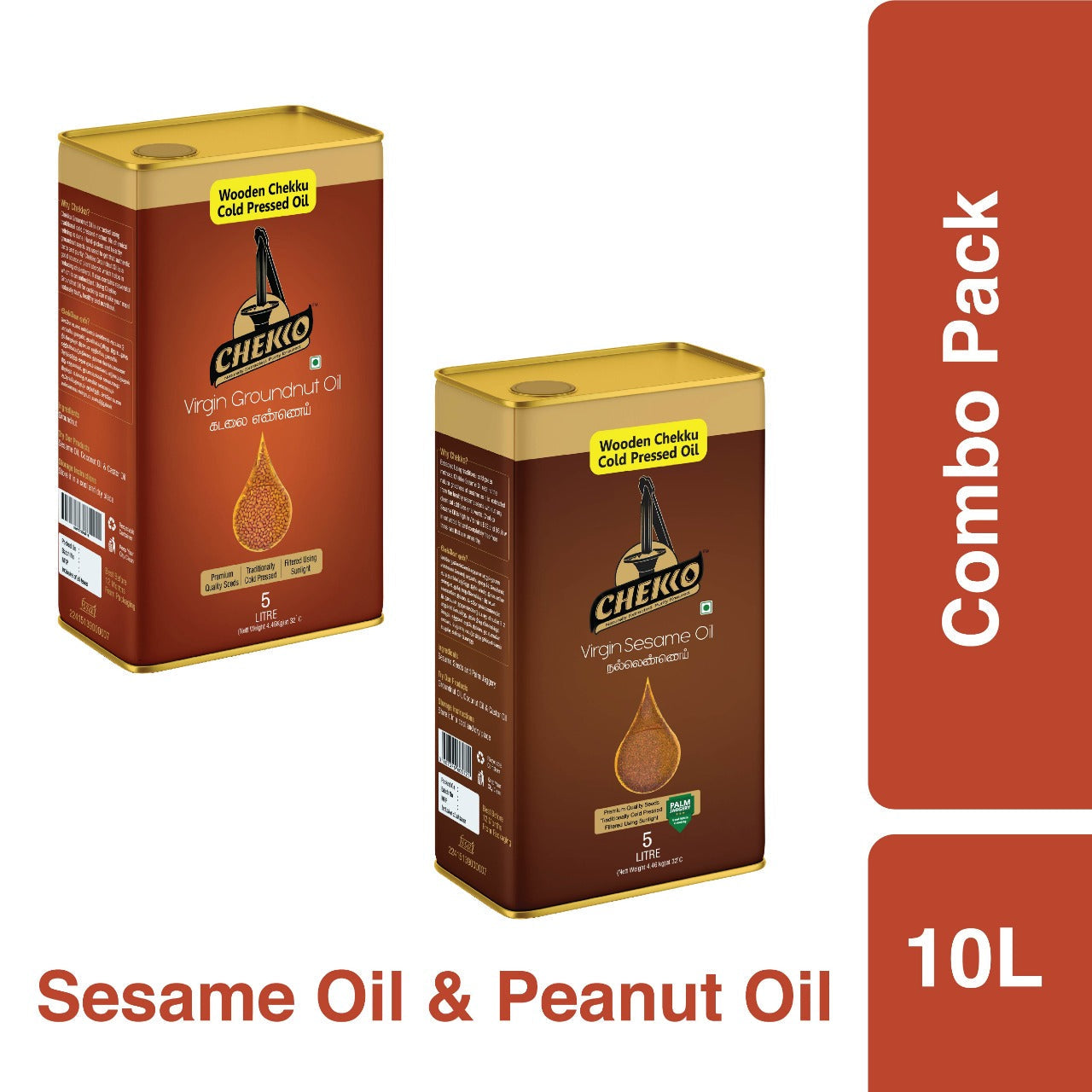 10 Liter Combo Pack | Chekko Cold Pressed Virgin sesame oil & Peanut O ...
